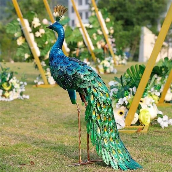 Accents | Outdoor Solar Peacock Statue Garden Decor Metal Yard Art For ...